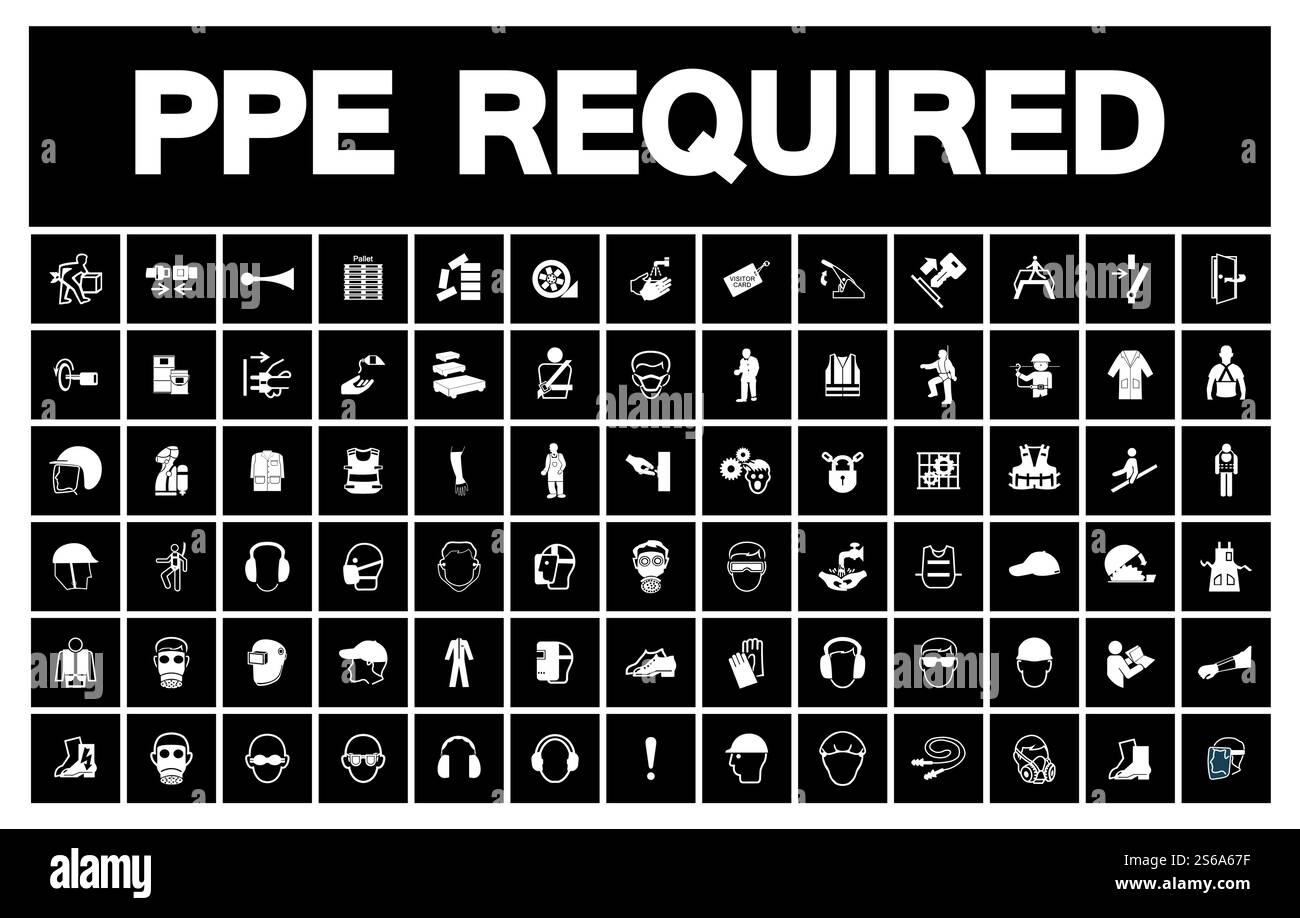 Required Personal Protective Equipment (PPE) Symbol,Safety Icon Isolate ...