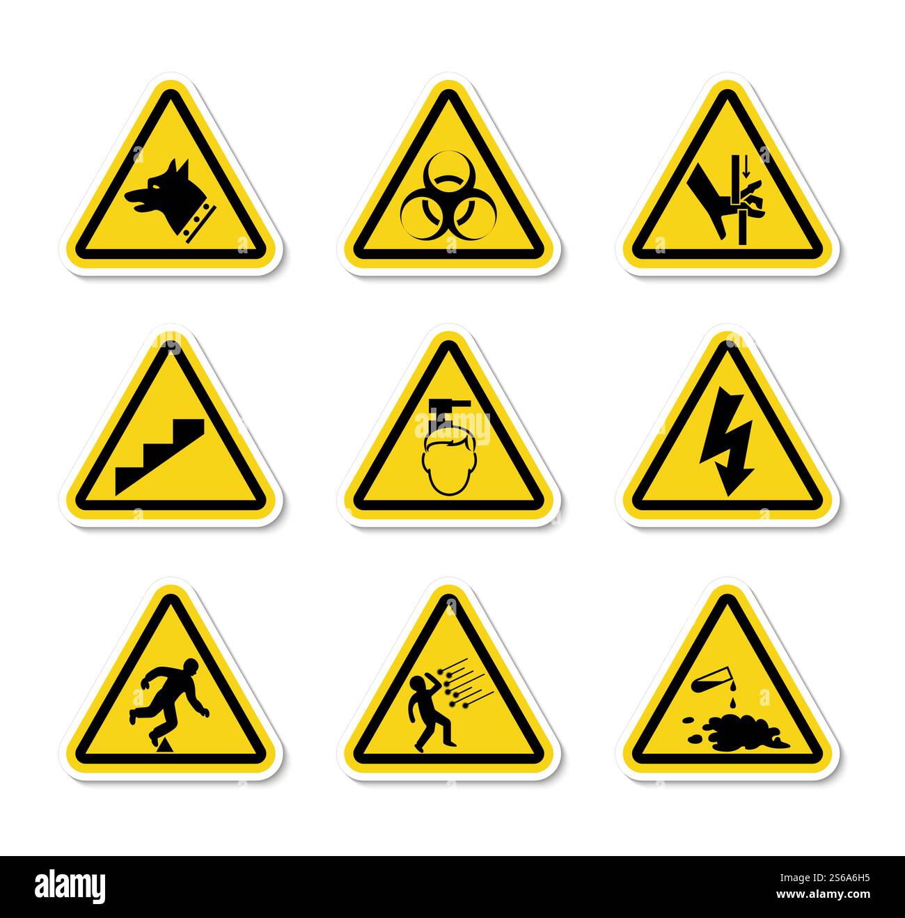 Triangular Warning Hazard Symbols labels On White Background Stock ...