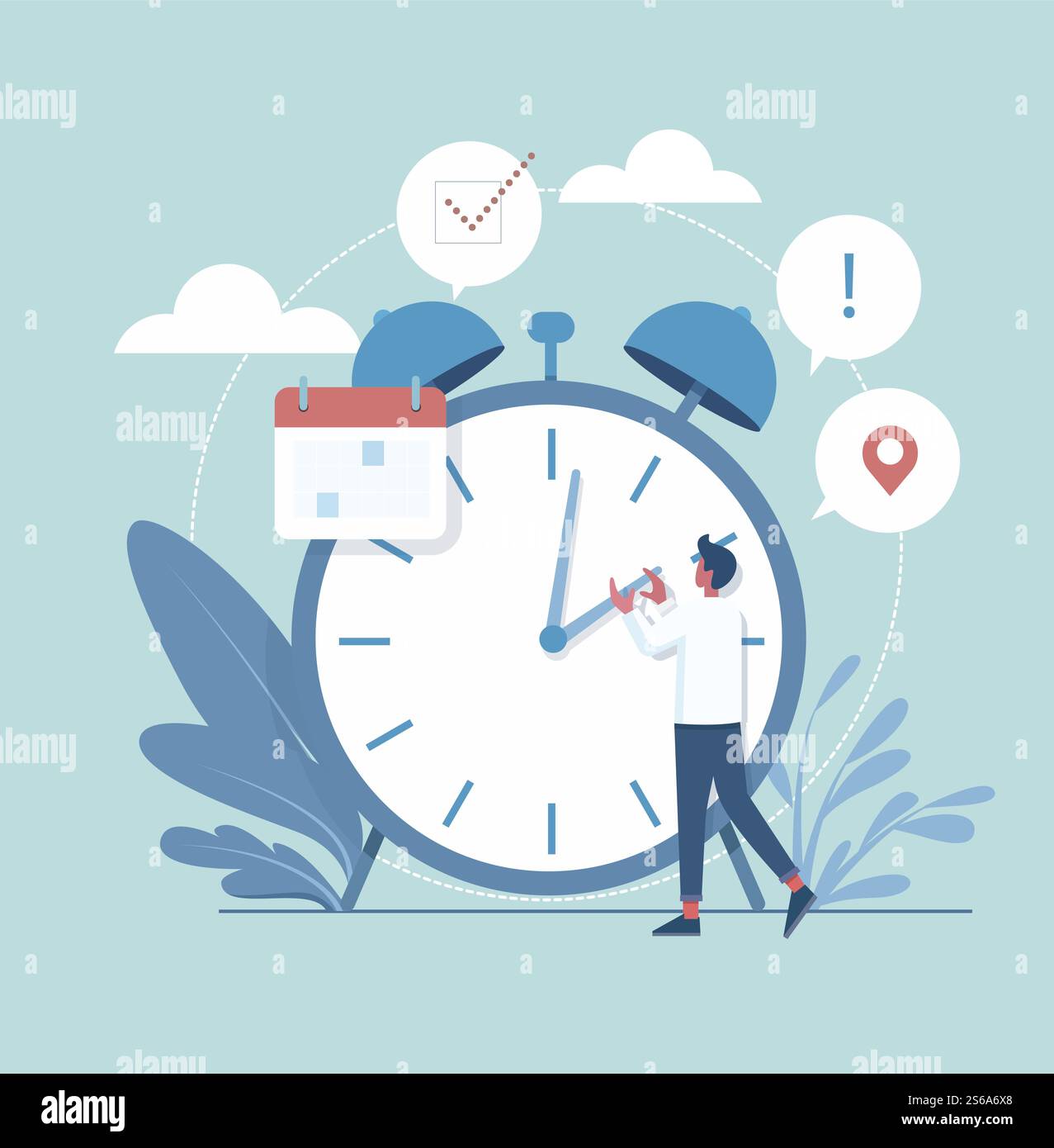 Alarm Clock Reminder on a Pastel Background. Time management conceptual ...