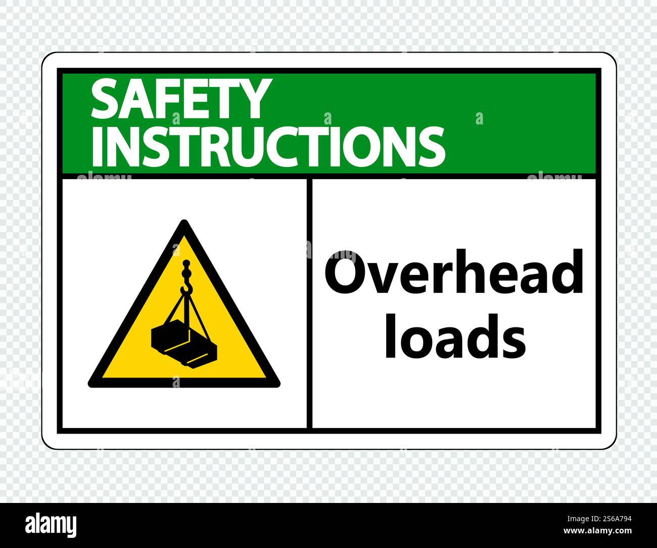 Safety instructions overhead loads Sign on transparent background ...