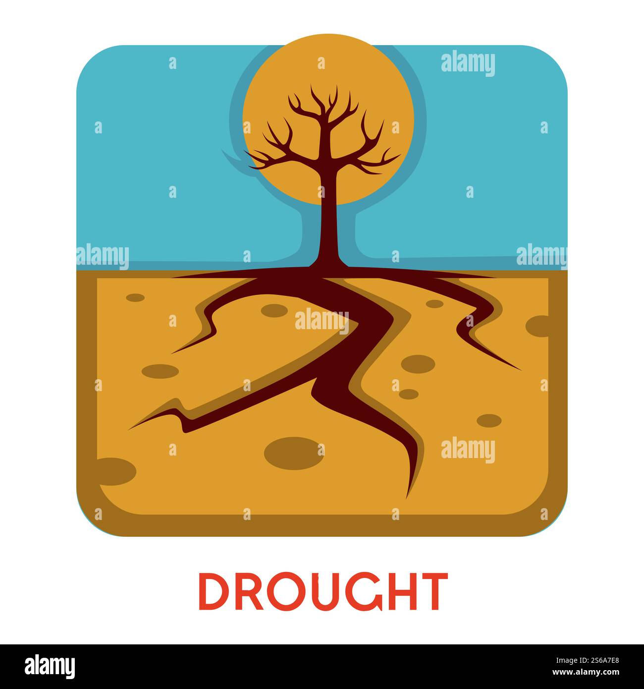 Dry earth and tree drought natural disaster hot weather isolated icon ...