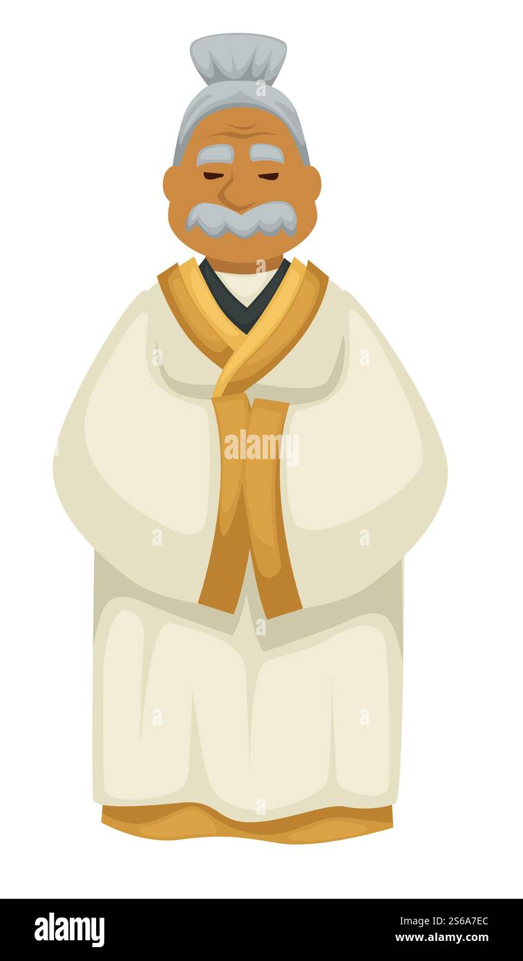 Elderly sensei Japanese old man in kimono with mustache vector isolated ...