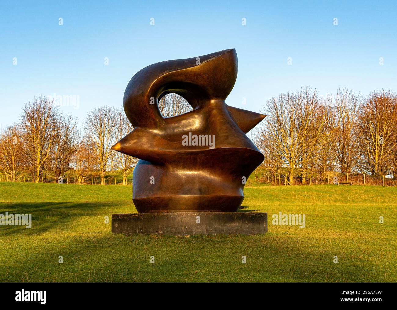 Large Spindle Piece by Henry Moore. Large bronze sculpture seen against ...