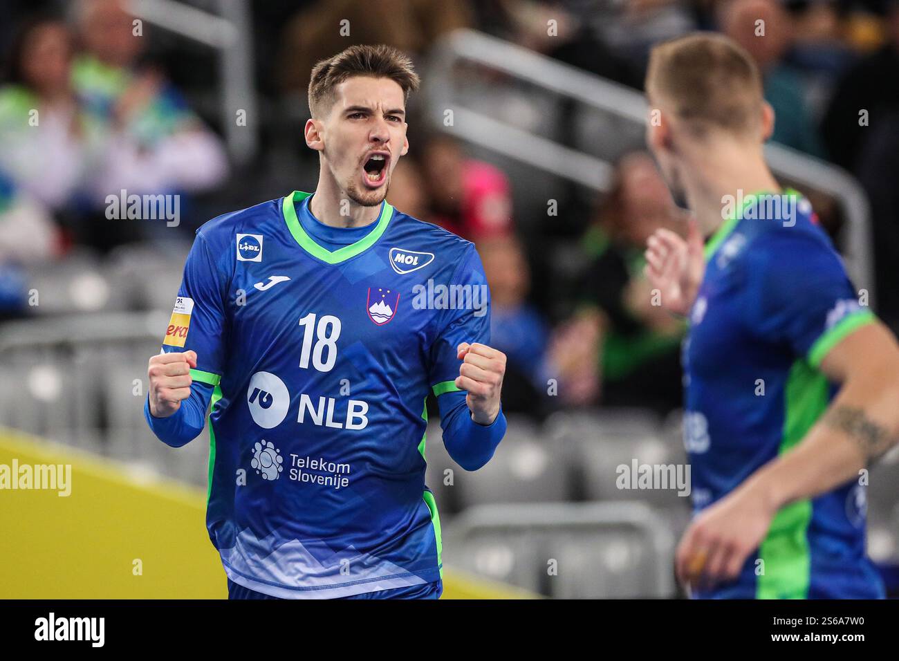 ZAGREB, CROATIA - JANUARY 16: Tadej Kljun of Slovenia reacts during the ...