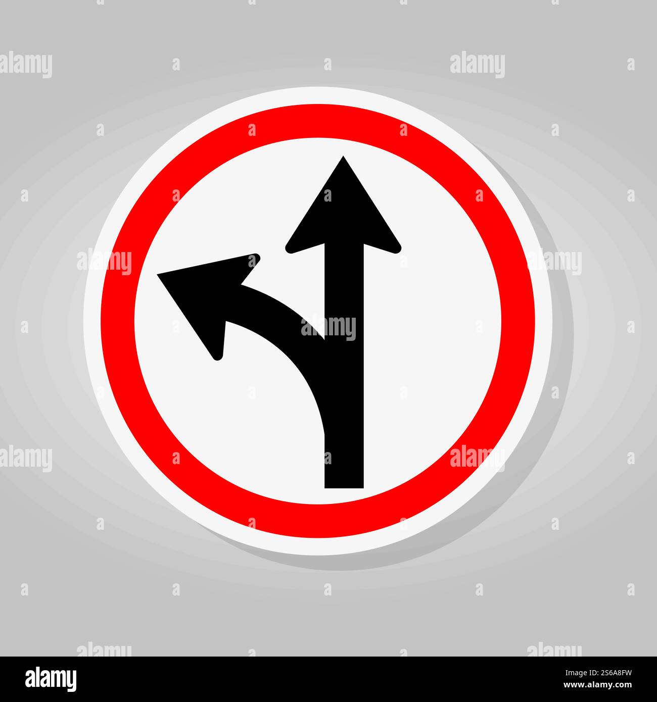 Proceed Straight Or Turn Left Road Sign Isolate On White Background,Vector Illustration Stock ...