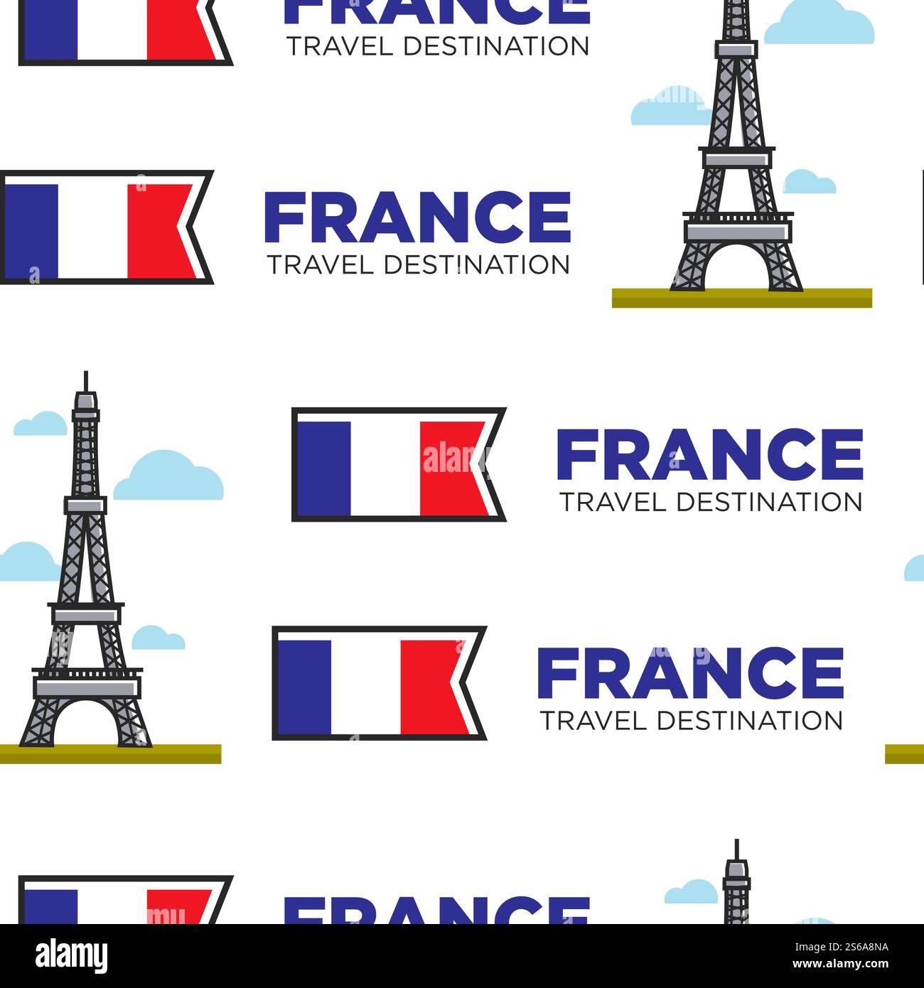 Eiffel tower and French flag France travel destination seamless pattern ...