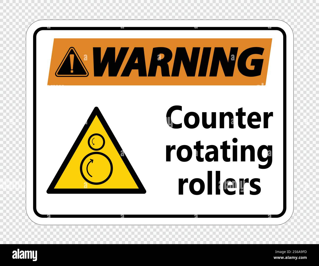 Warning counter rotating rollers sign on transparent background Stock ...