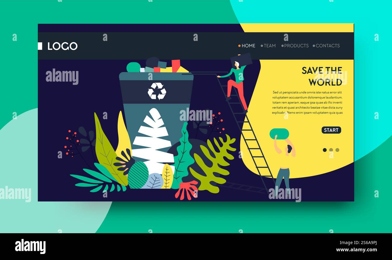 Save world recycling garbage web page template vector ecology and environment globe protection ...
