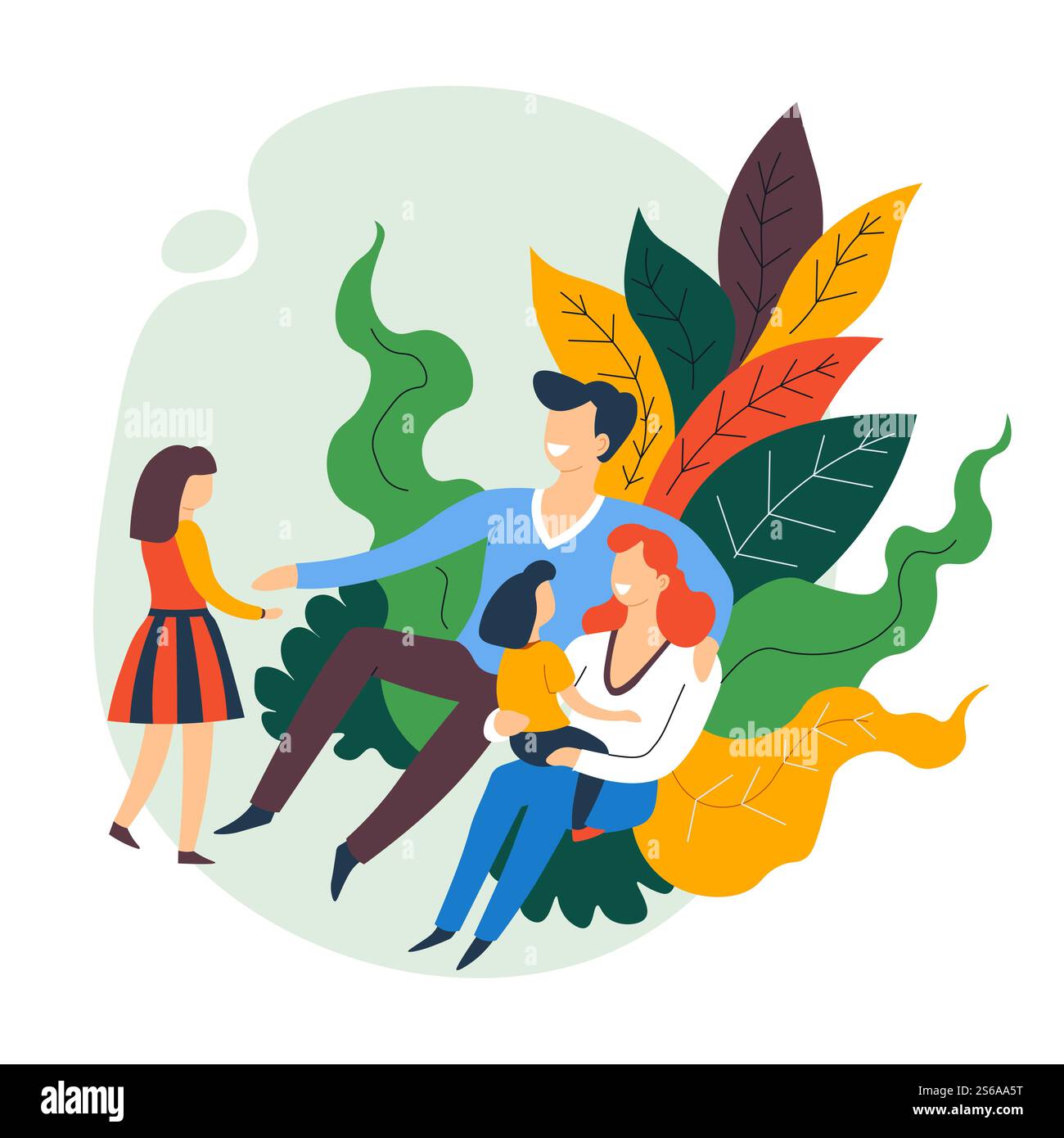 Father mother and daughters sitting together family pastime vector man ...