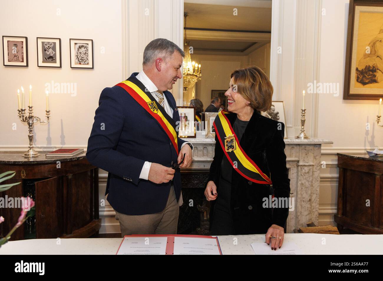 Gent, Belgium. 16th Jan, 2025. Lierde mayor Jurgen Soetens and East ...