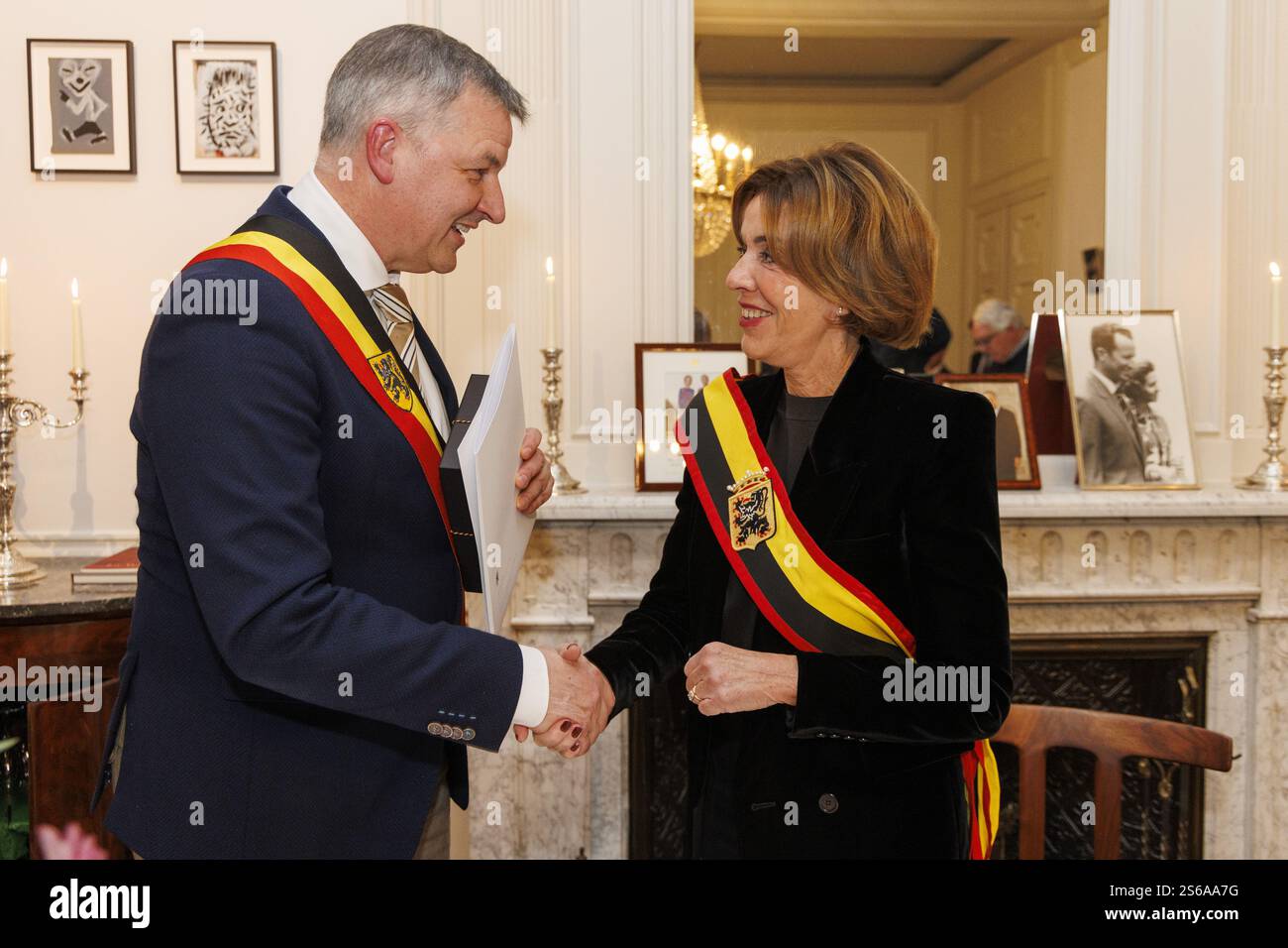 Gent, Belgium. 16th Jan, 2025. Lierde mayor Jurgen Soetens and East ...