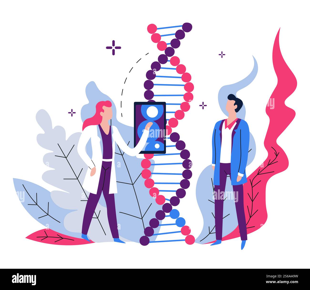 Genetic code examination DNA lab equipment and scientists vector man ...
