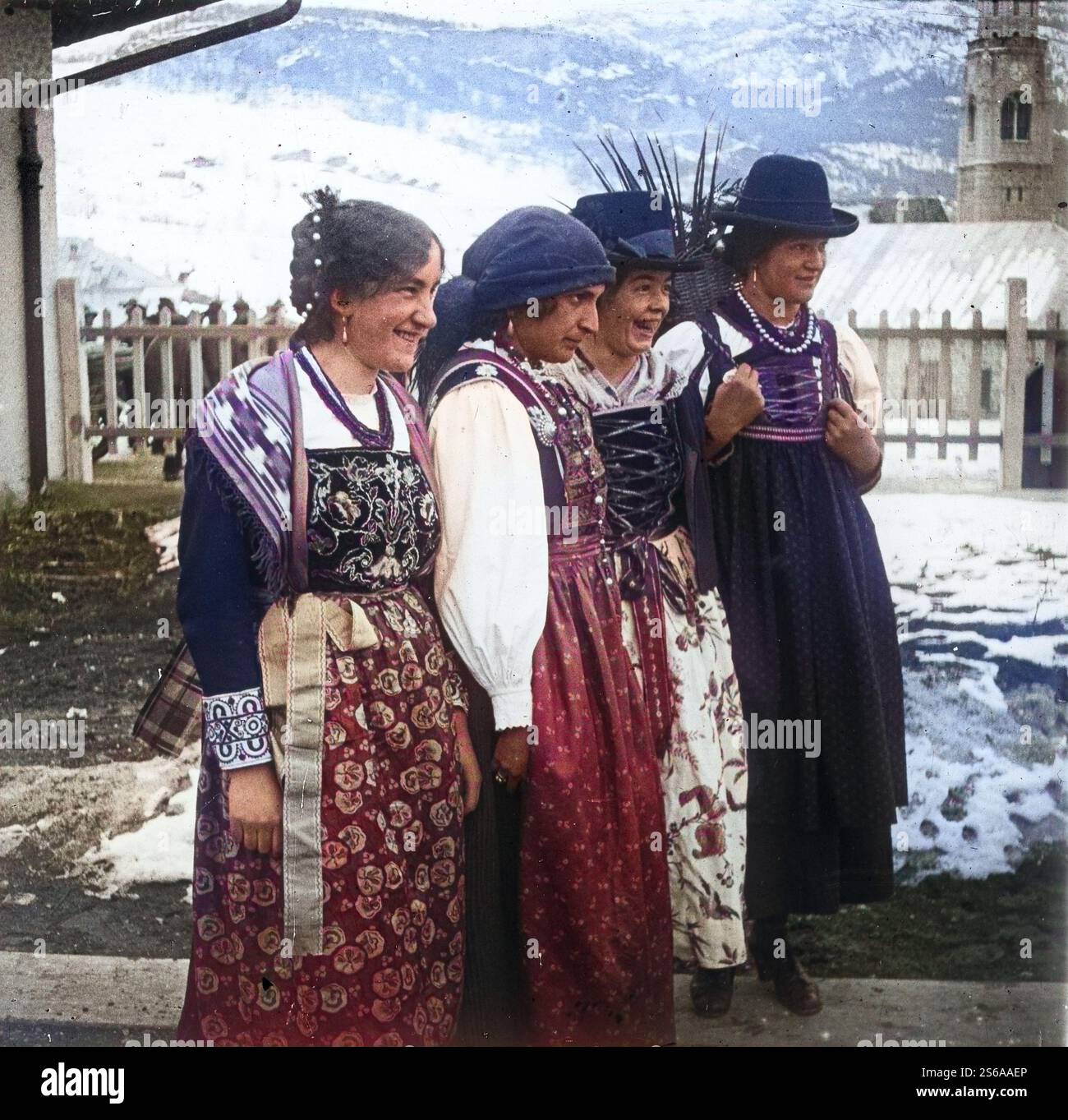 Alpine women in traditional costume in The Dolomites Italy Europe 1923 ...