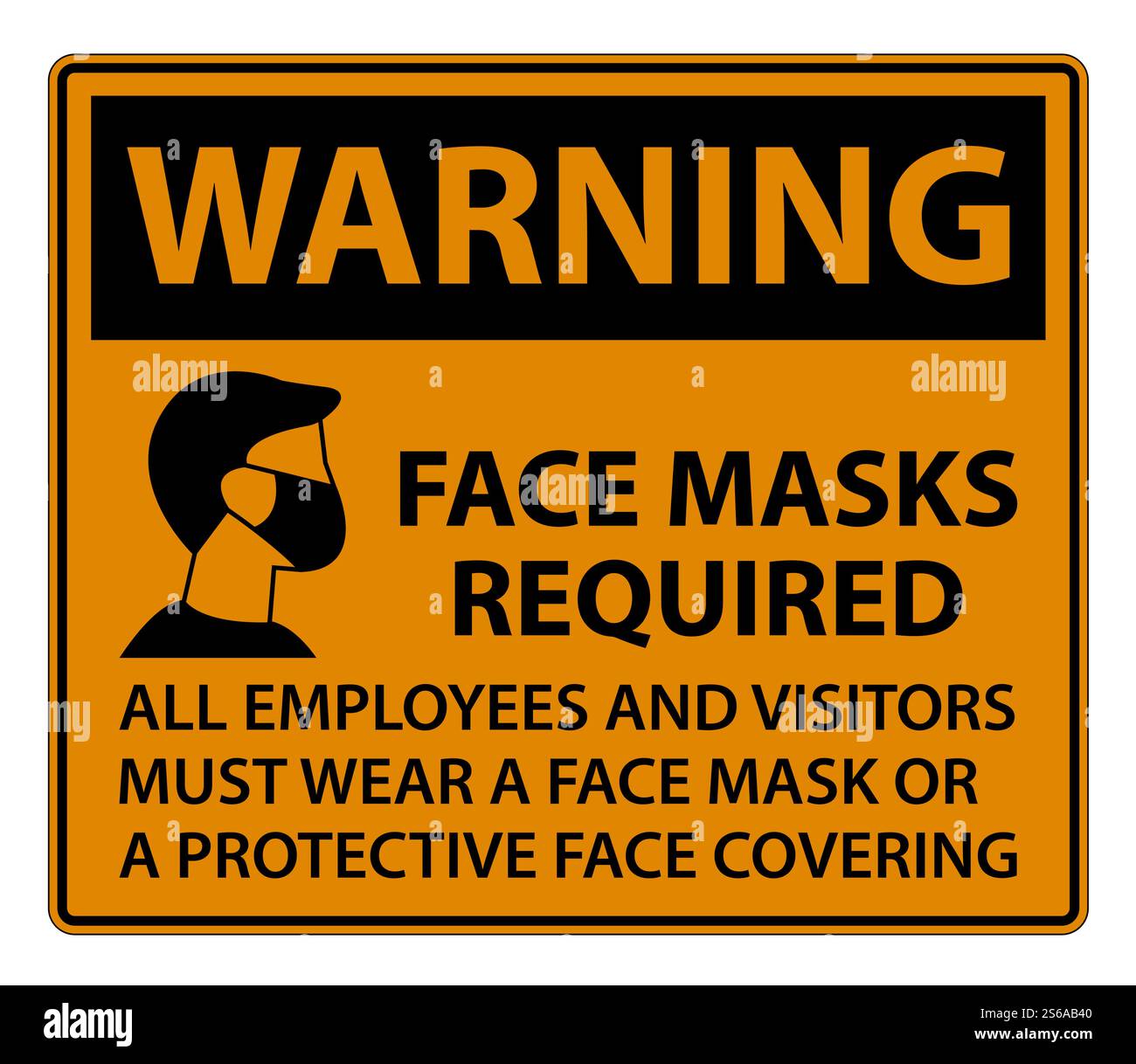 Warning Face Masks Required Sign on white background Stock Vector Image ...