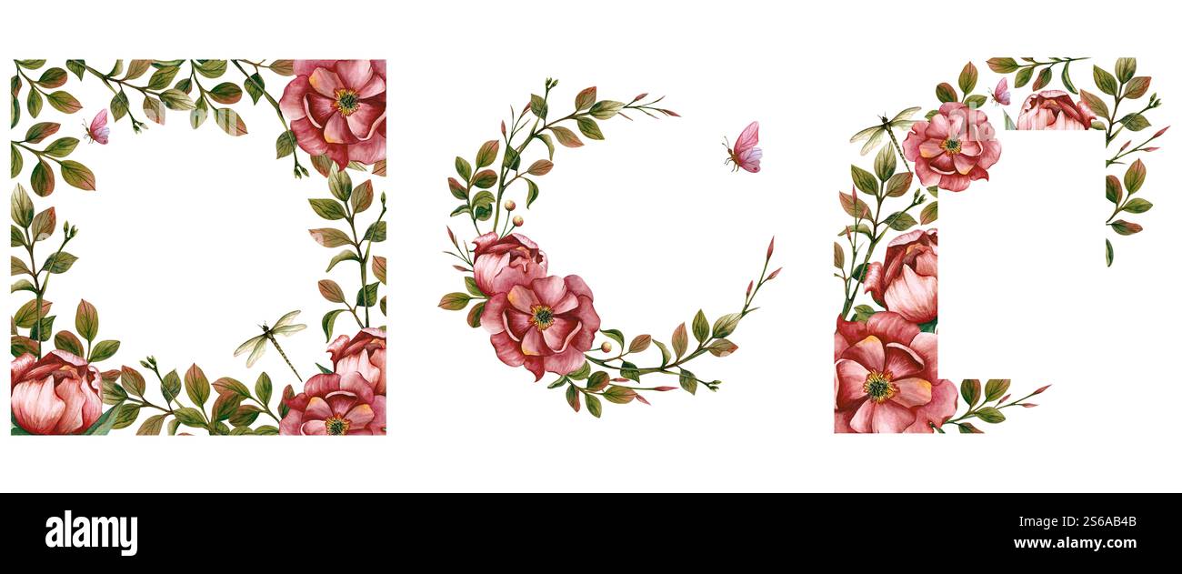 Flowers leaves butterfly set Cut Out Stock Images & Pictures - Alamy