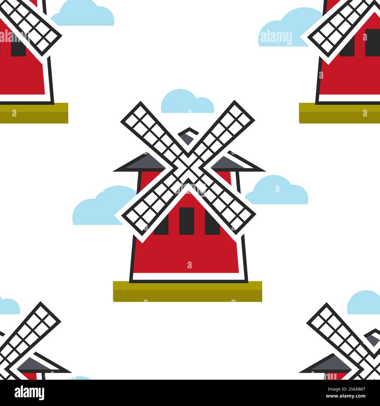 Mill or Moulin rouge French symbol seamless pattern vector France ...