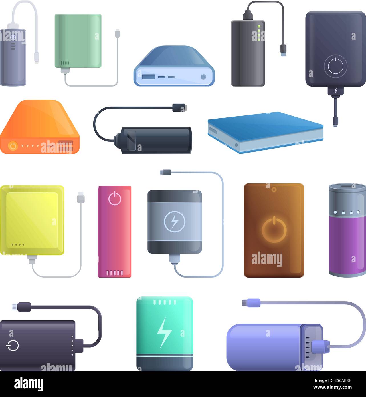 Power bank icons set. Cartoon set of power bank vector icons for web ...