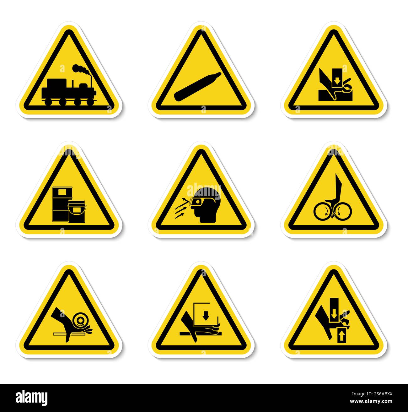 Triangular Warning Hazard Symbols labels On White Background Stock ...