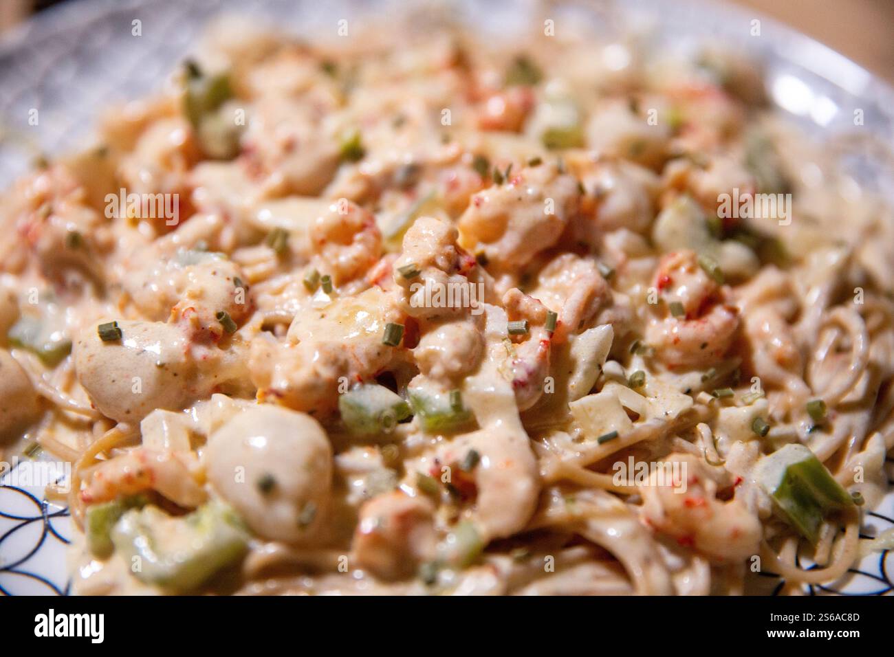 Cajun Creamy Crawfish Pasta Plated Stock Photo - Alamy