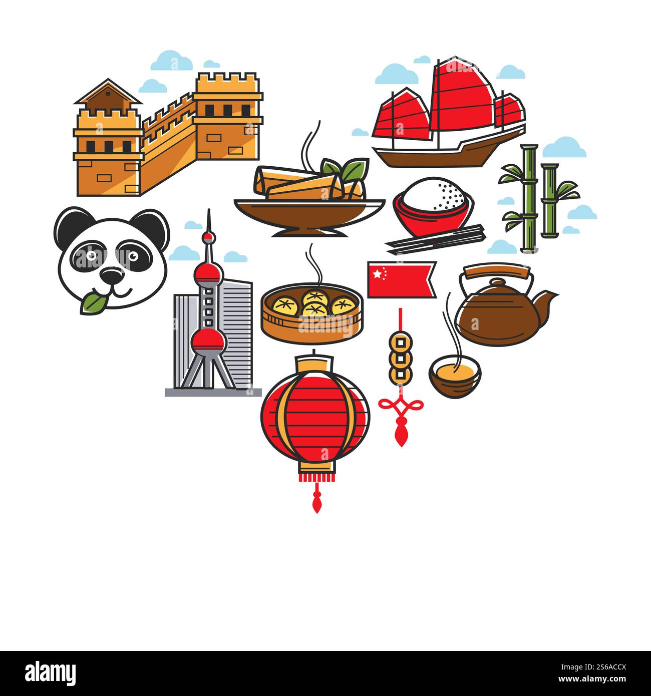 Chinese culture China national symbols traveling and tourism vector ...