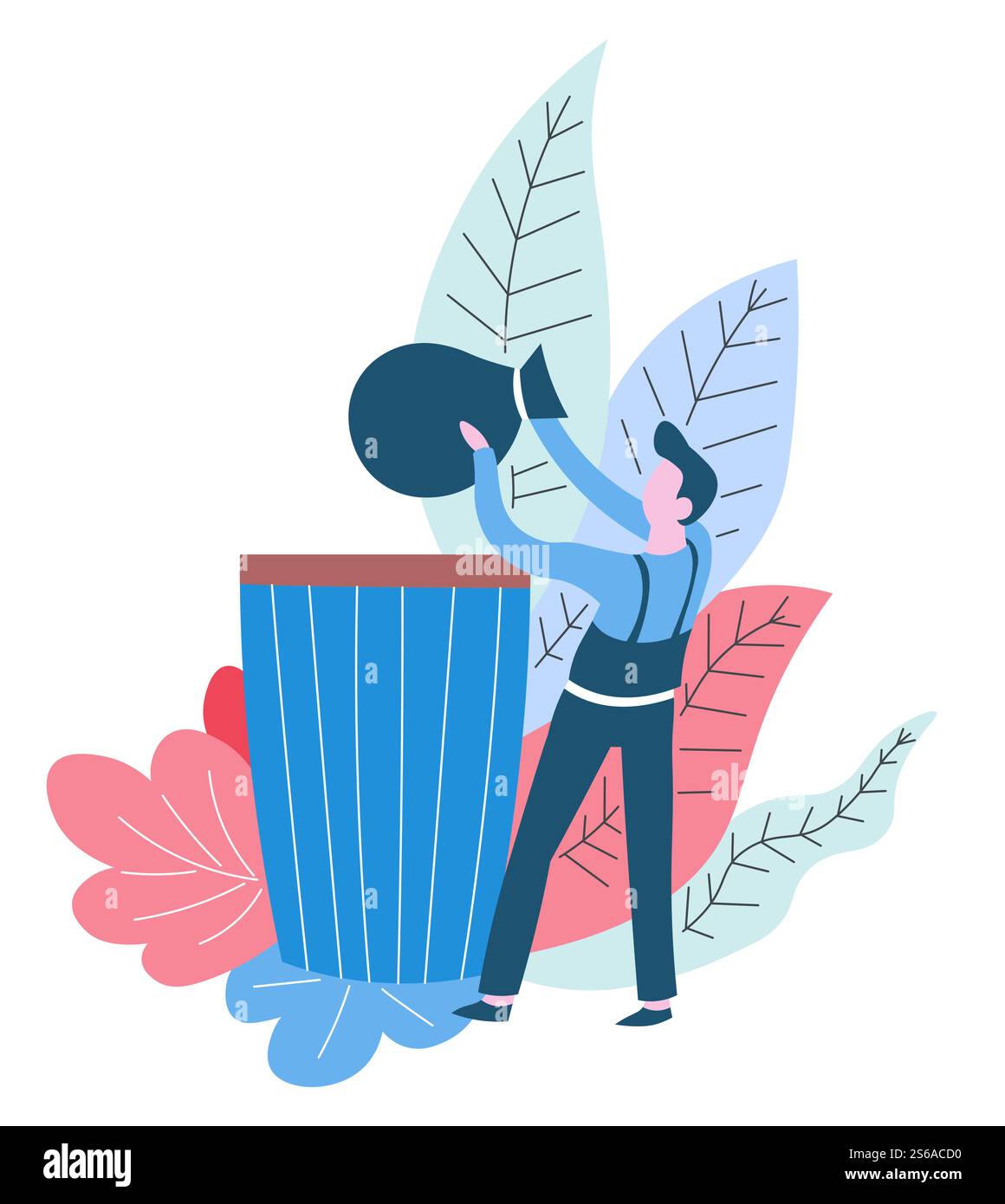 Garbage container throwing rubbish away cleaning service worker vector ...