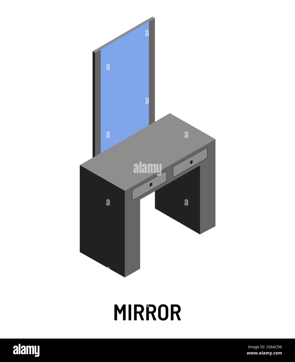Furniture mirror and dressing table isolated isometric object vector ...