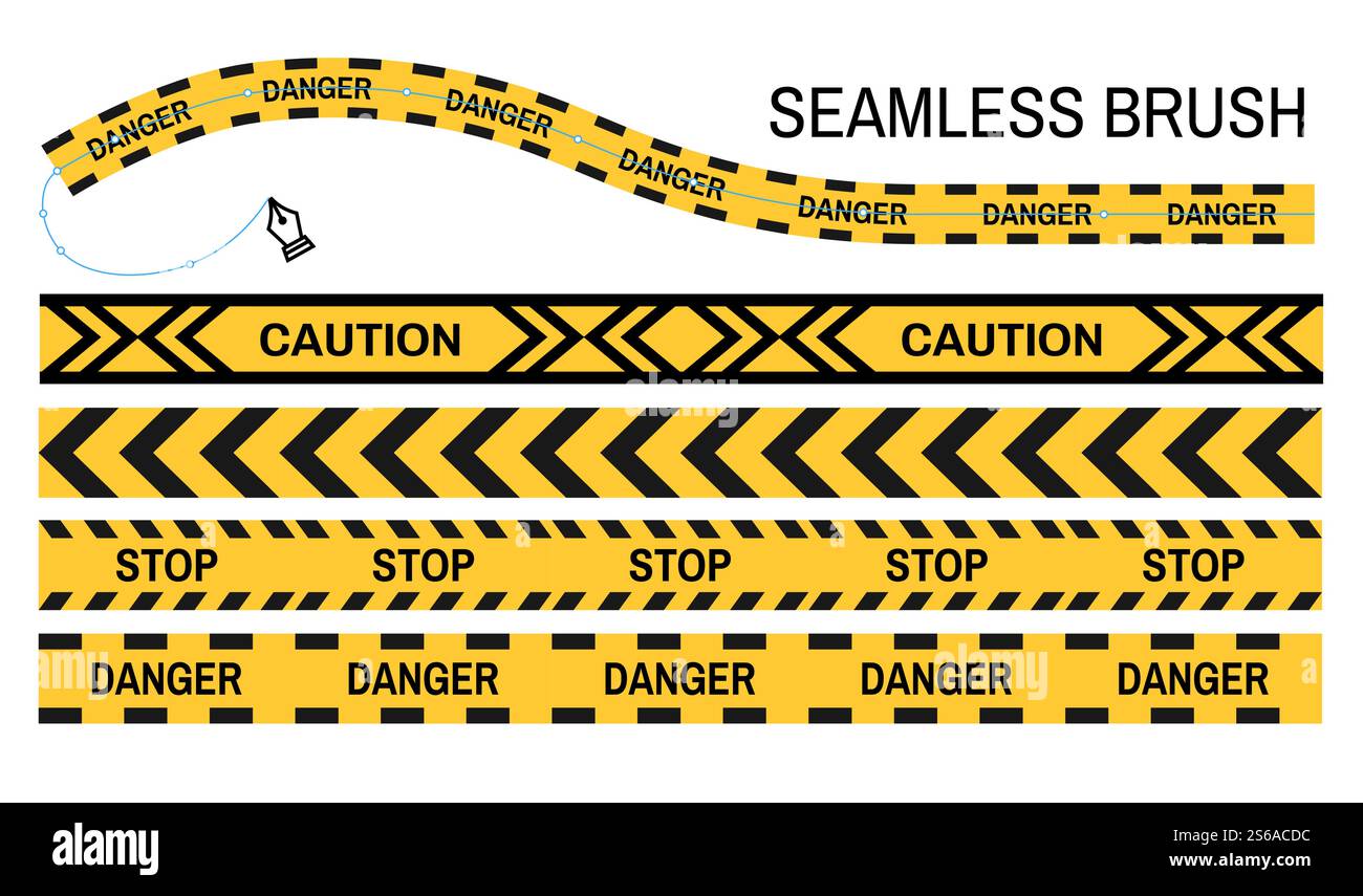 Yellow ribbon seamless brush caution police tapes vector danger area or ...