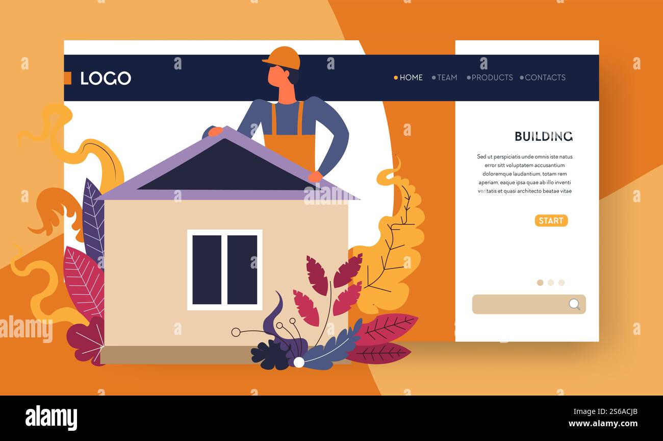 Builder or engineer house construction building online web page vector ...
