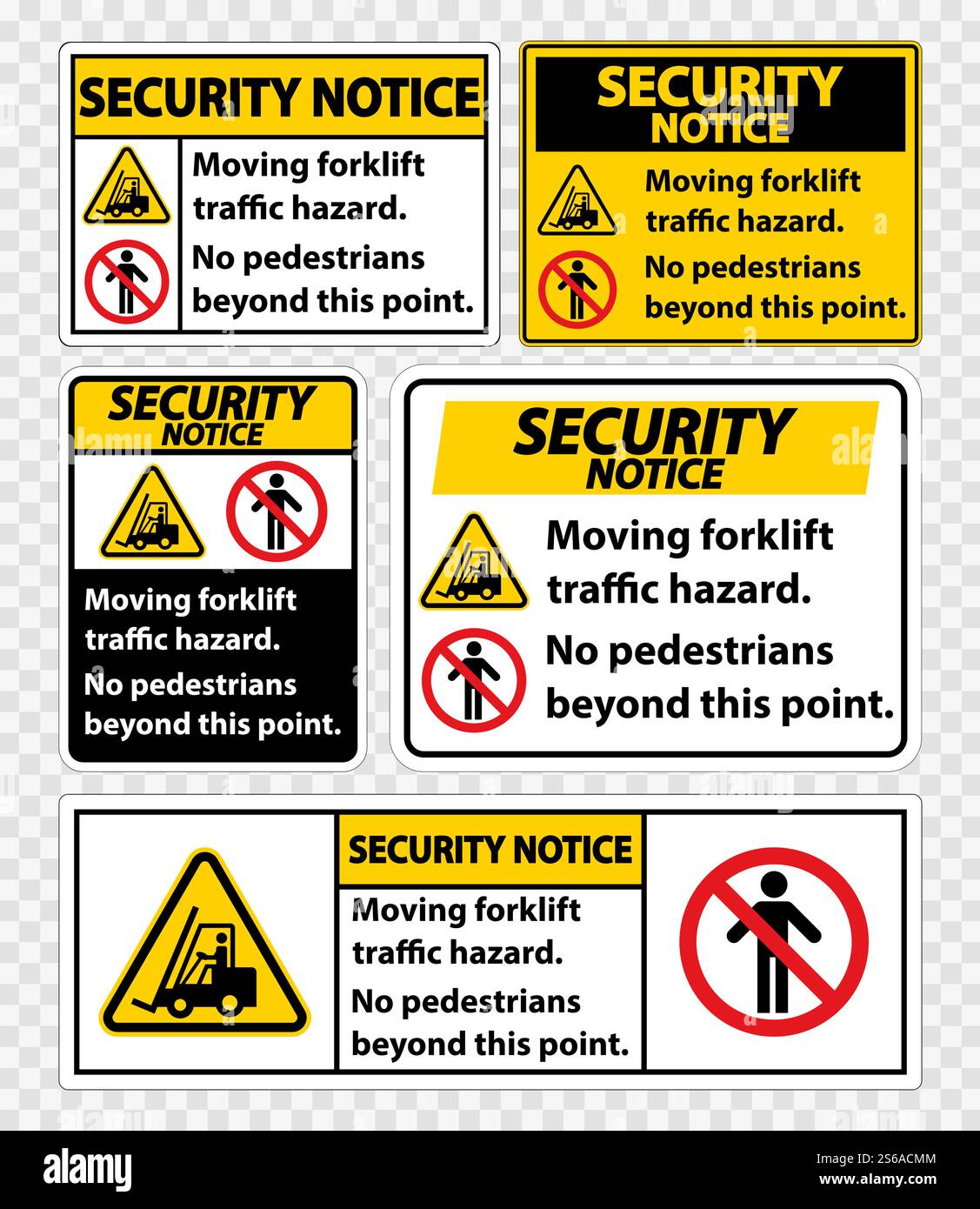 Moving forklift traffic hazard,No pedestrians beyond this point,Symbol ...