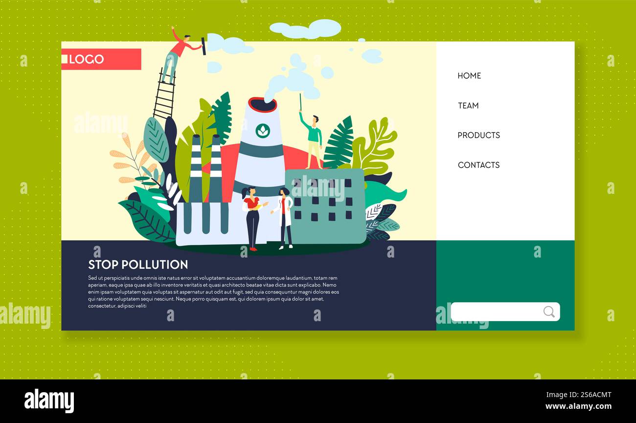 Plant emissions stop pollution ecology web site template vector ...