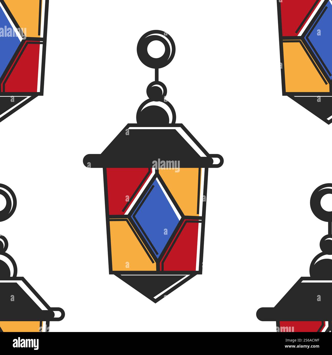 Moroccan symbol seamless pattern lantern vector lamp of color glass and ...