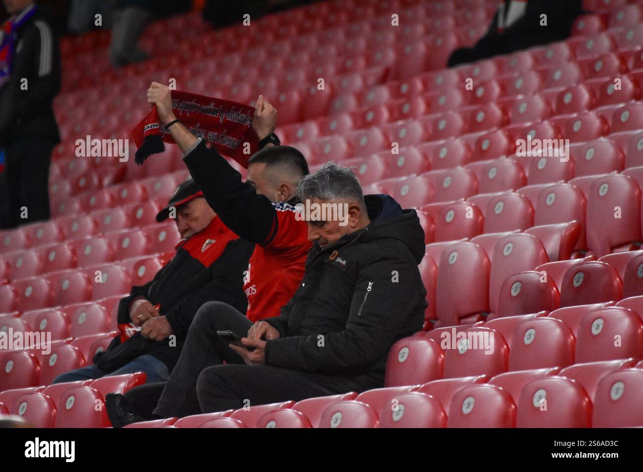 Bilbao, Spain, January 16, 2025: Osasuna fan wearing the team's scarf ...