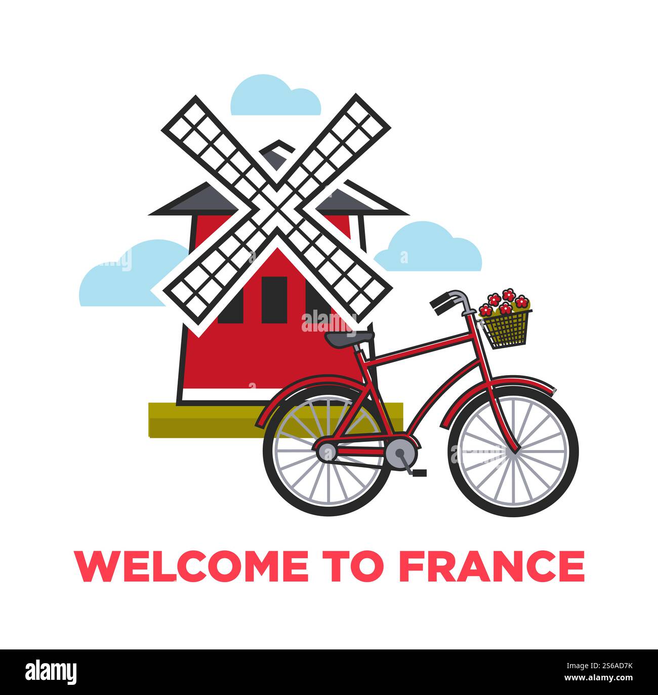 Moulin rouge and city bicycle welcome to France French symbols vector ...
