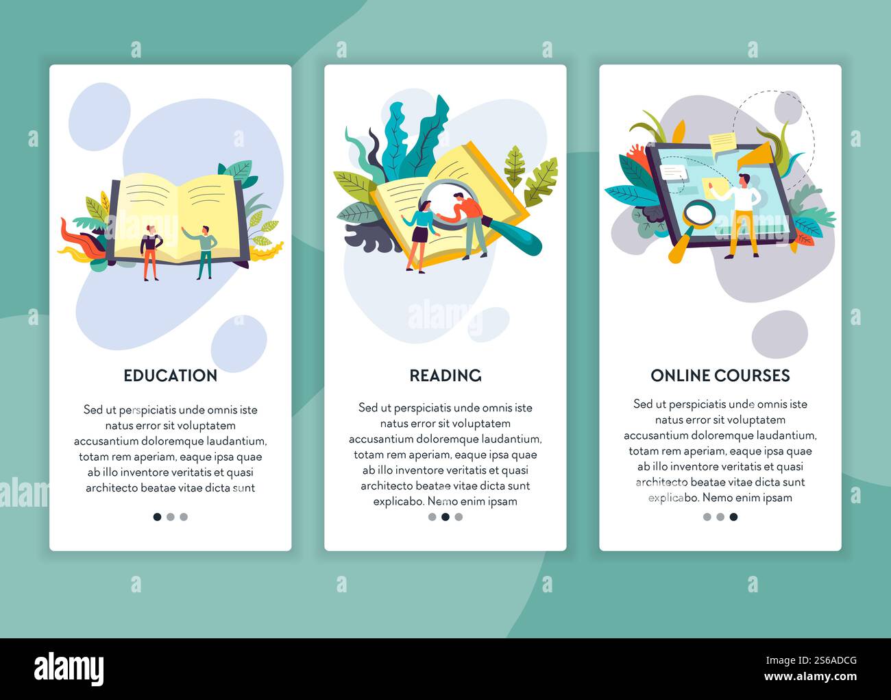 Reading education and online courses web page templates vector books ...