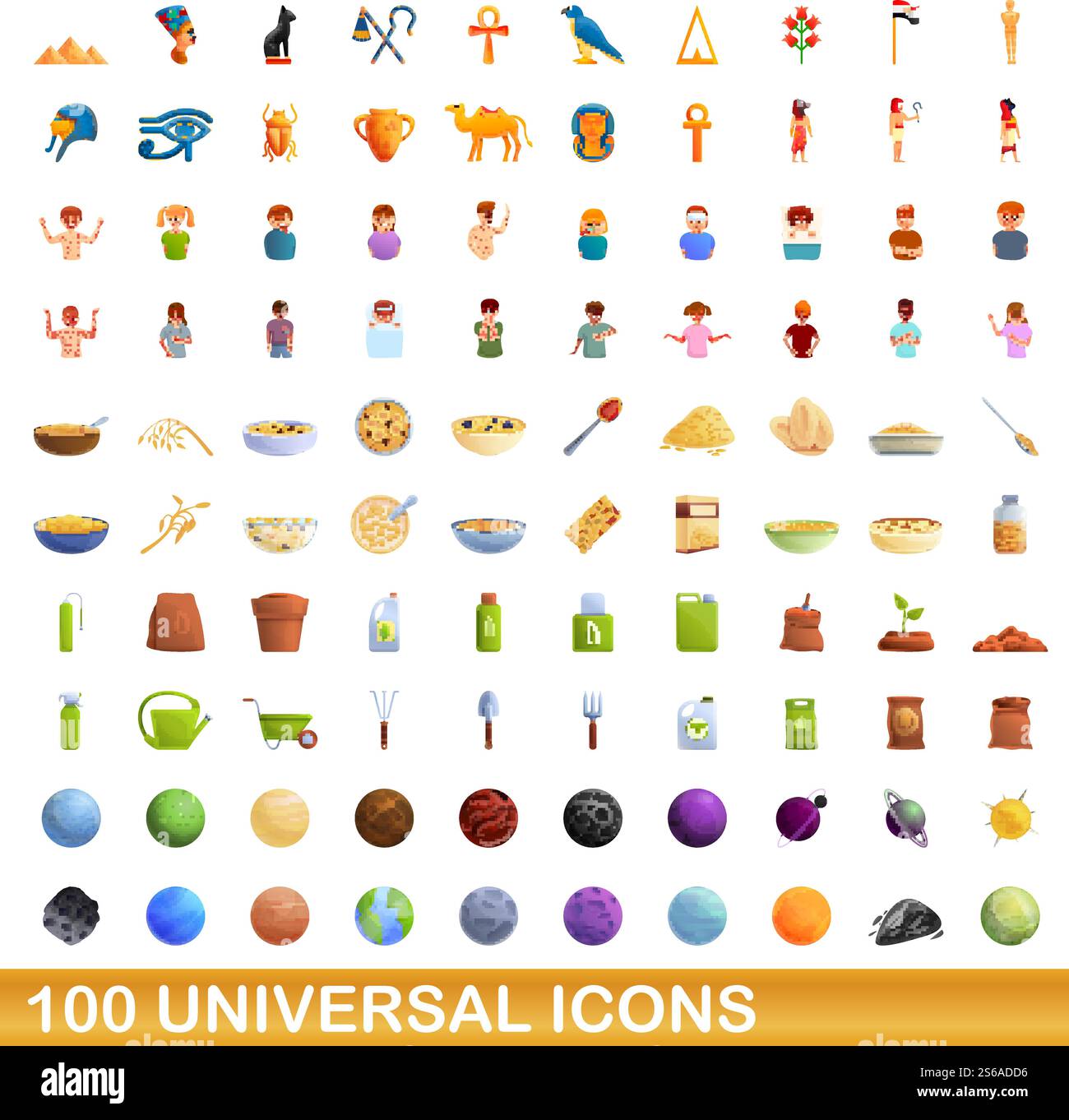 100 universal icons set. Cartoon illustration of 100 universal icons ...