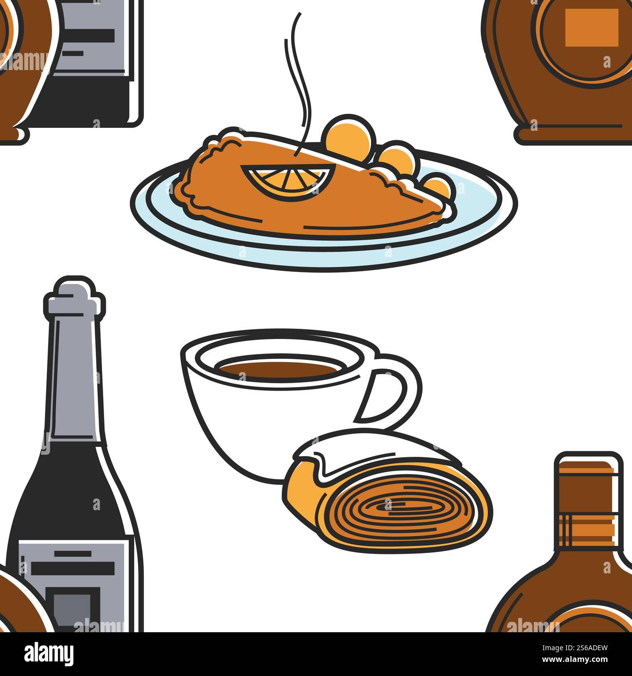 Austrian cuisine and beverages food and drink seamless pattern schnapps ...