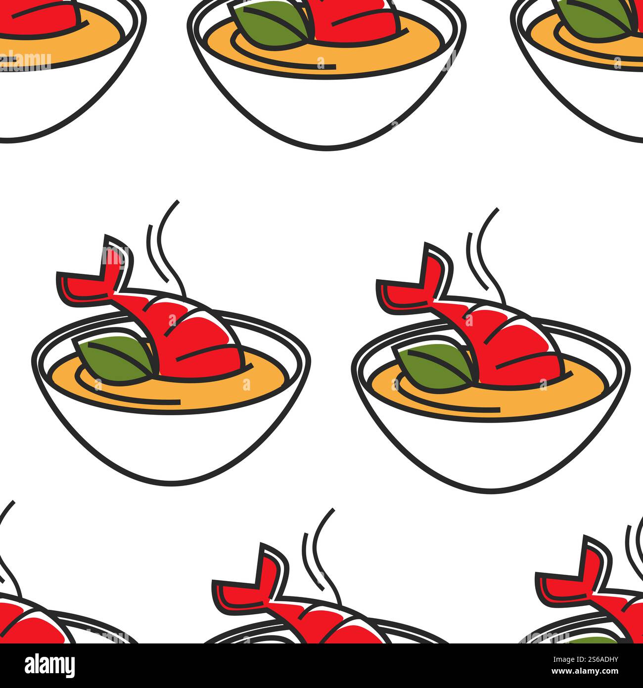 Seafood omar soup bowl Thai food seamless pattern vector lobster tail ...