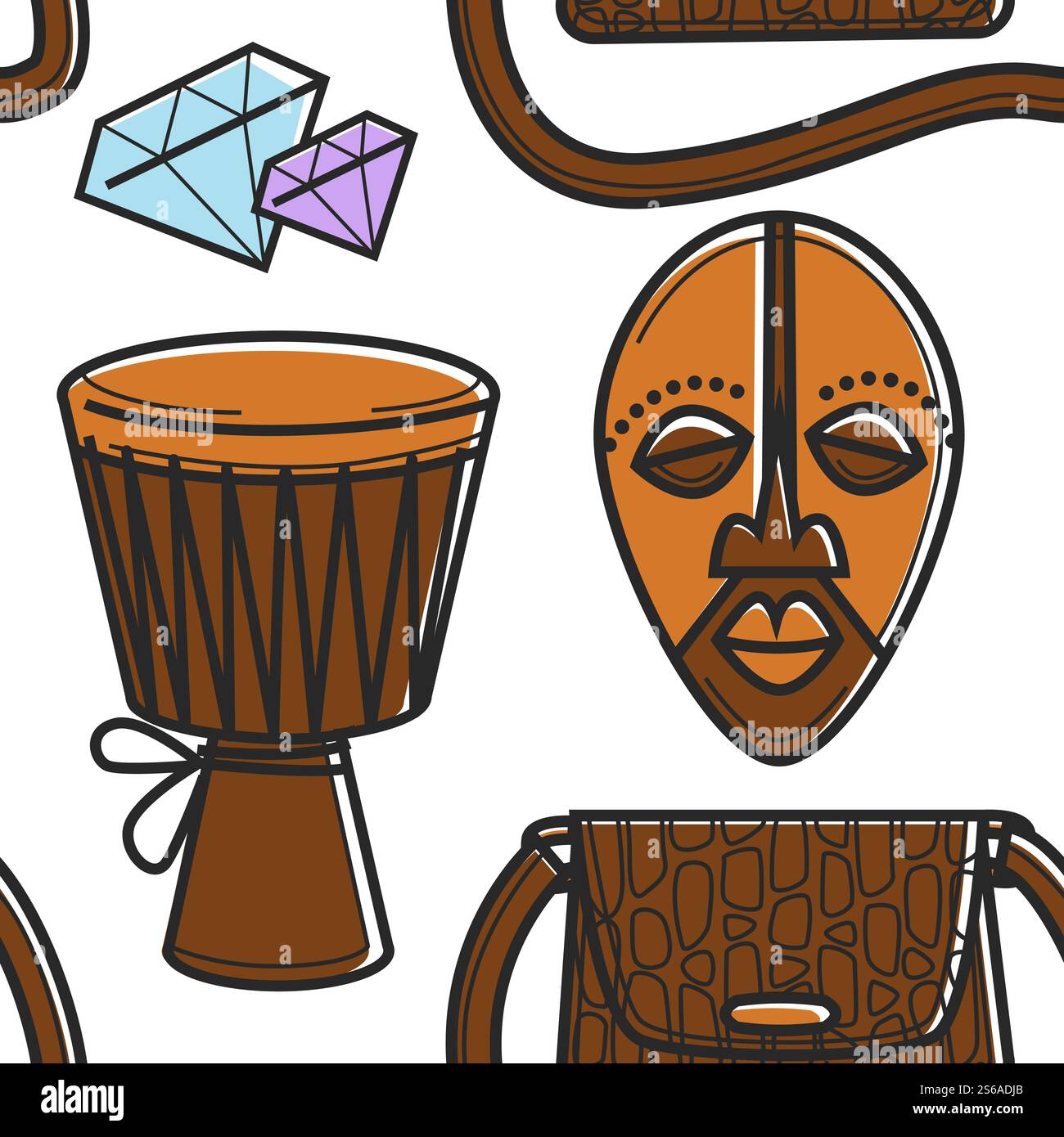 Tomtom and mask South Africa symbols seamless pattern vector diamonds ...