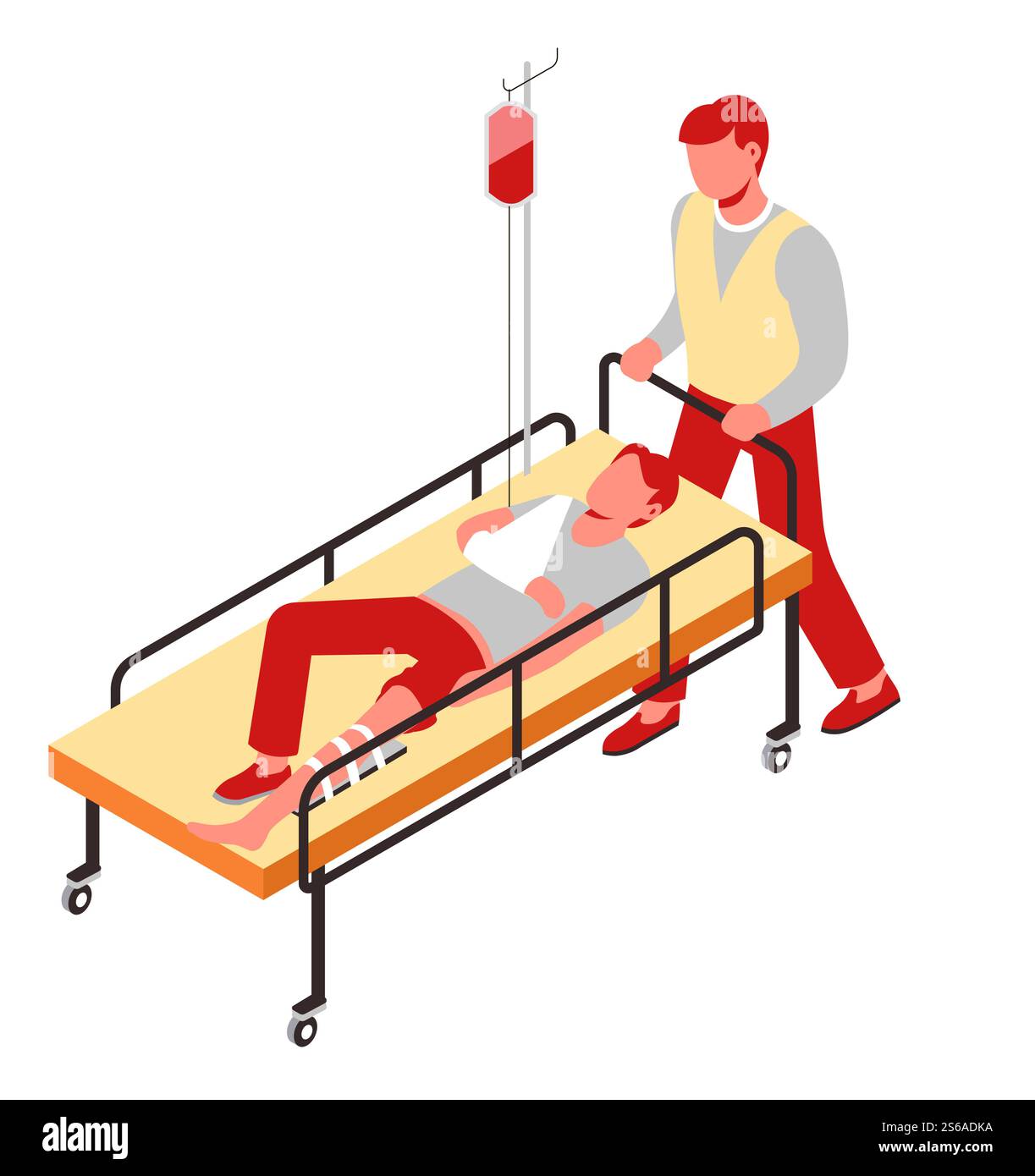 Man on gurney with dropper injury and pain first aid bone fracture ...