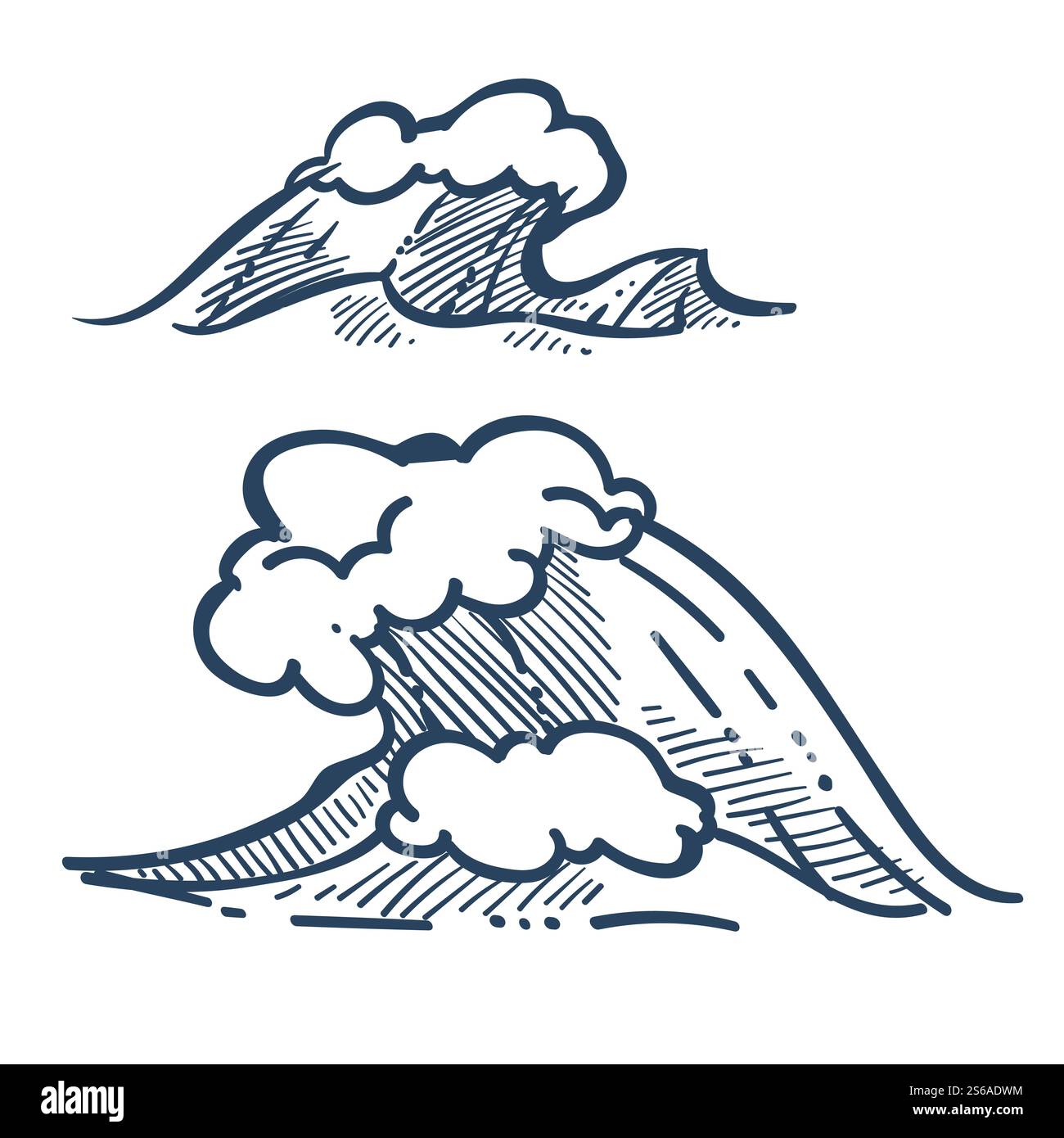 Sea wave or ocean storm isolated sketches vector beach tide or splash ...