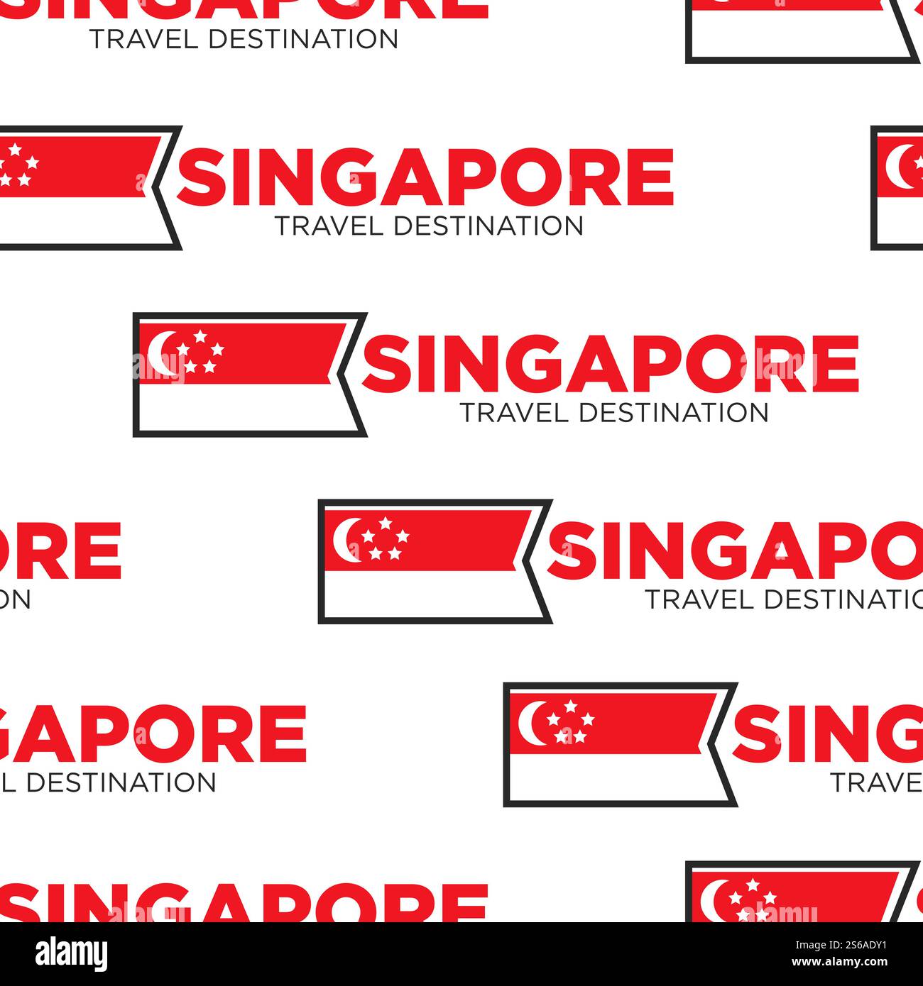 Singapore national flag travel destination seamless pattern vector country symbol or heraldry ...