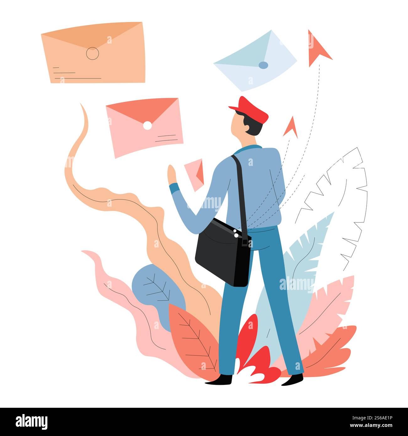 Mail and post delivery mailman or postman letters in envelopes vector ...