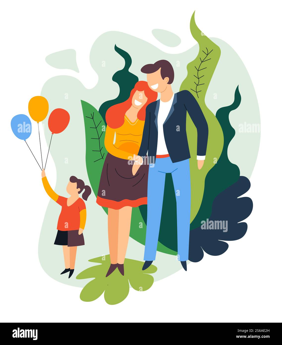 Mother father and daughter with balloons family pastime on walk vector ...