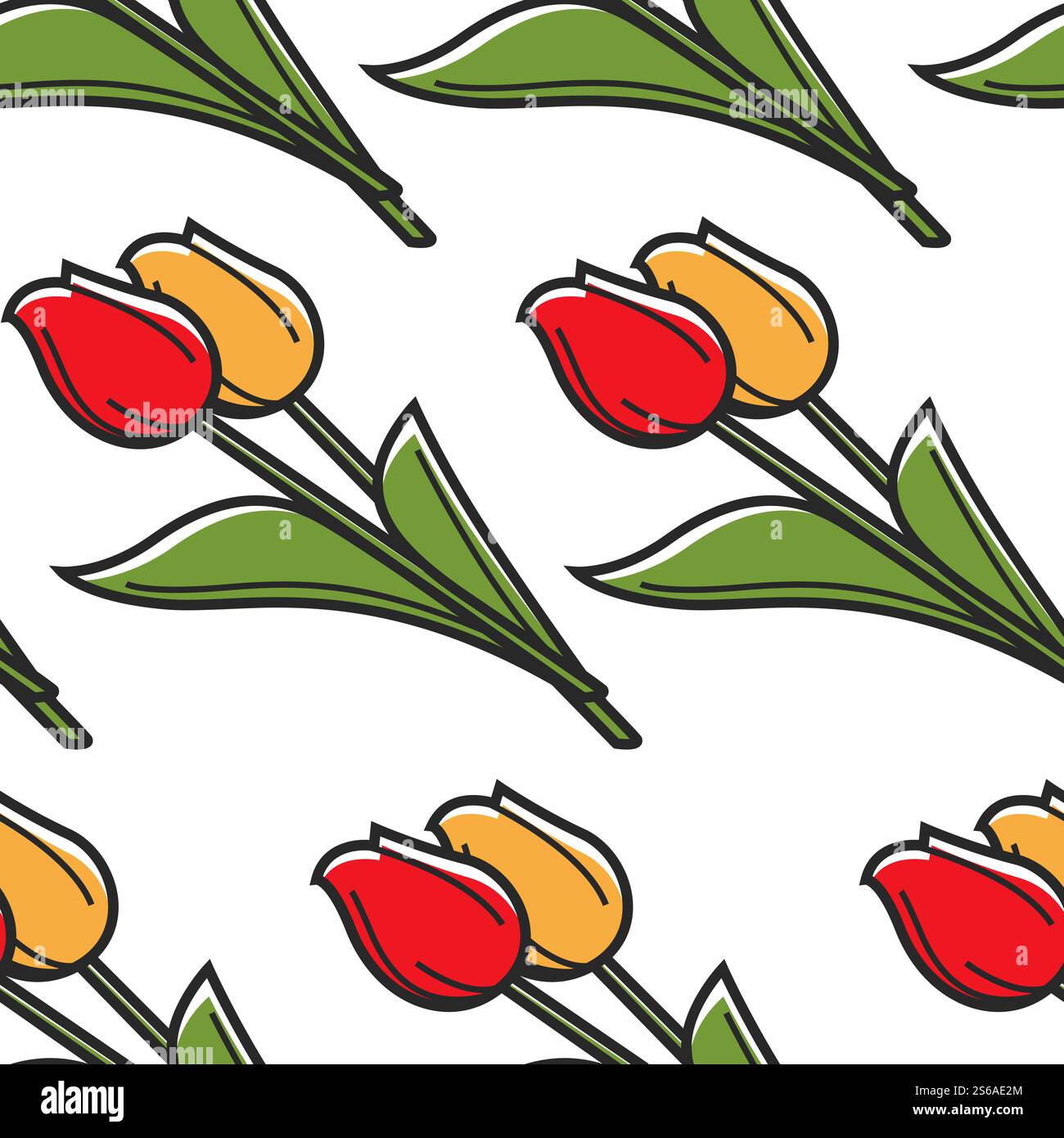 Tulips seamless pattern Netherlands symbol spring flower vector blossom ...