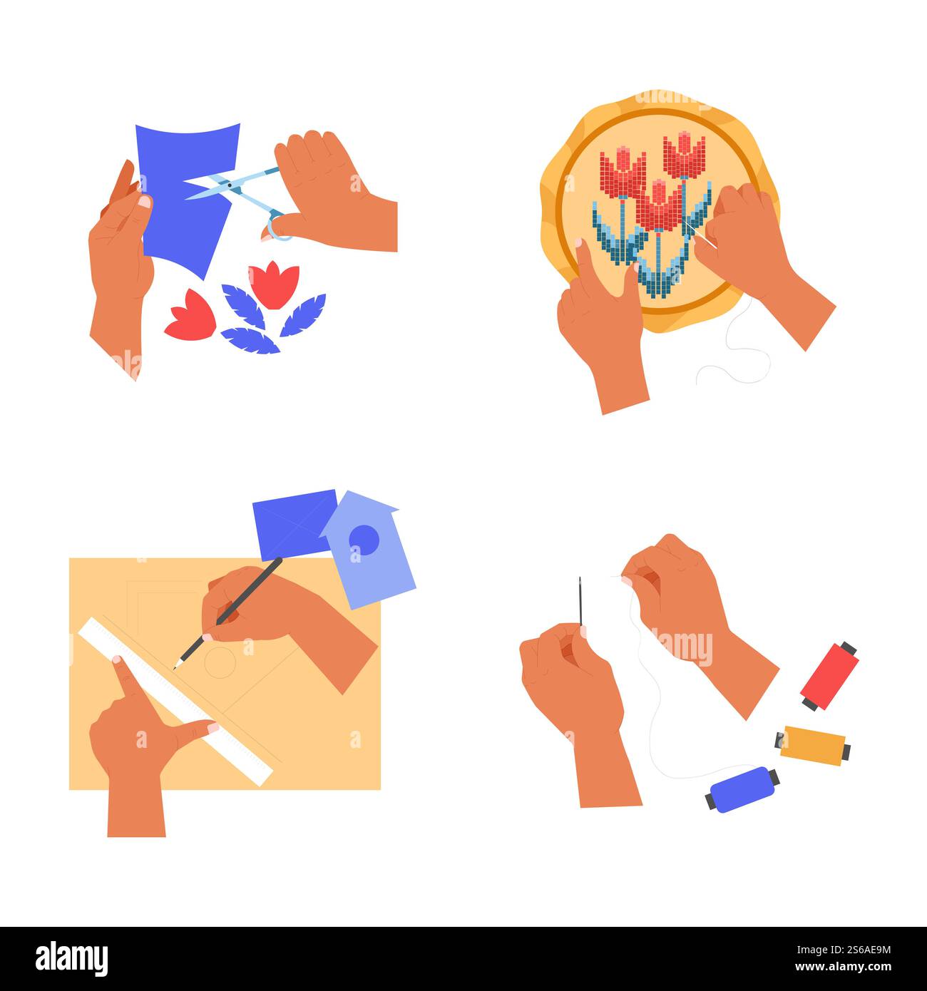 Hands hobby and art handicraft cutting and embroidery drawing or ...