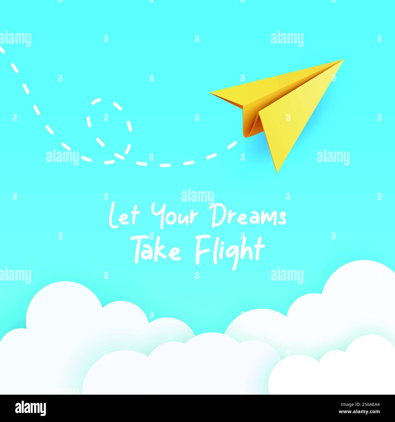 Let Your Dreams Take Flight. Minimalist Vector Banner With Yellow Paper Airplane Flying In Blue ...