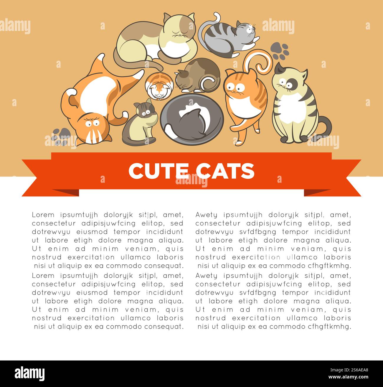Cute cats with big eyes in sleepy or playful poses vector pets or ...