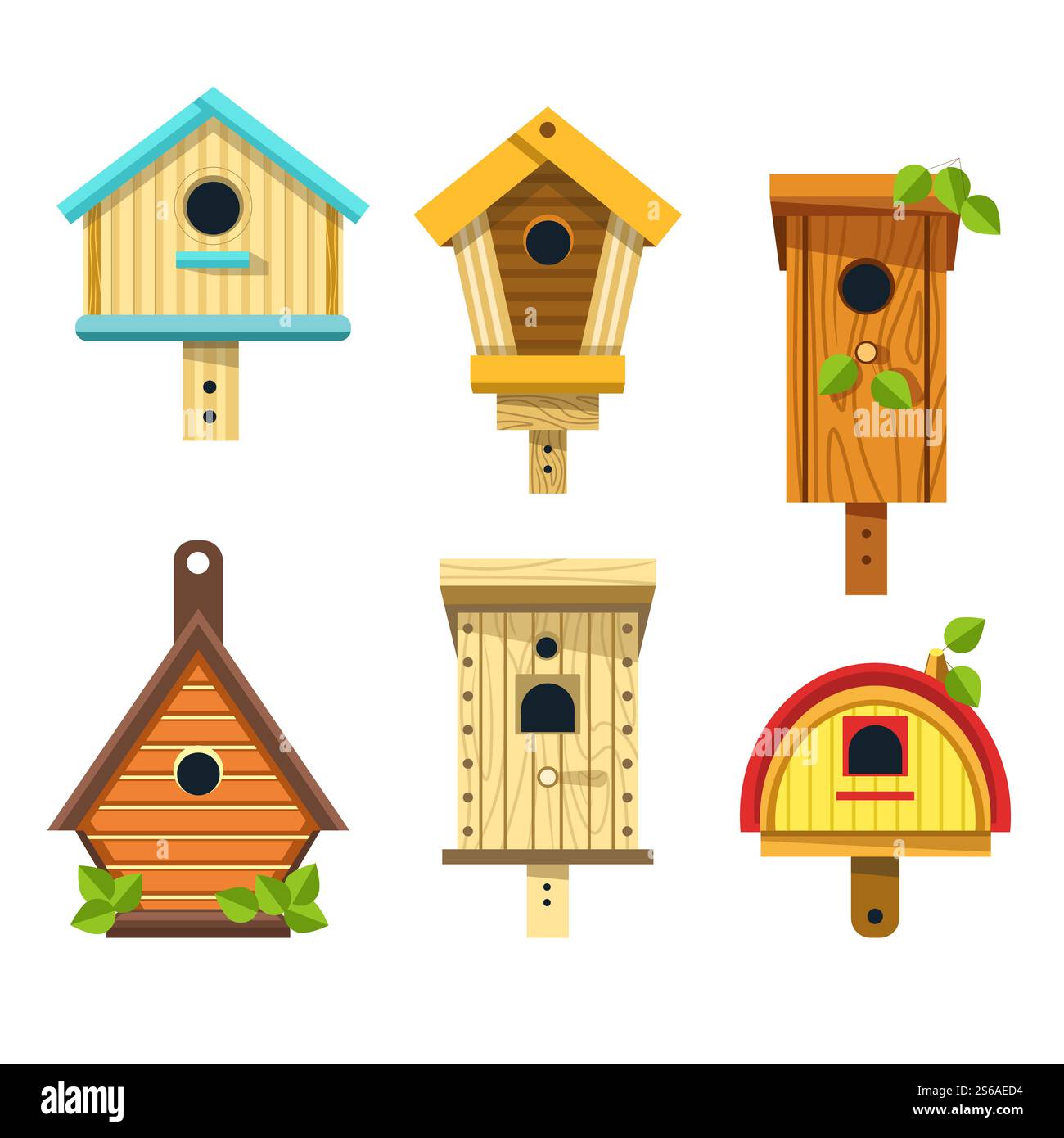 Wooden birdhouses vector isolated icons nesting boxes to hang on tree ...
