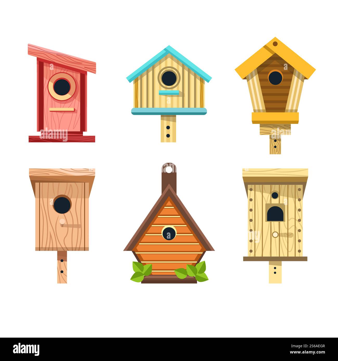 Wooden birdhouses vector isolated icons nesting boxes to hang on tree ...