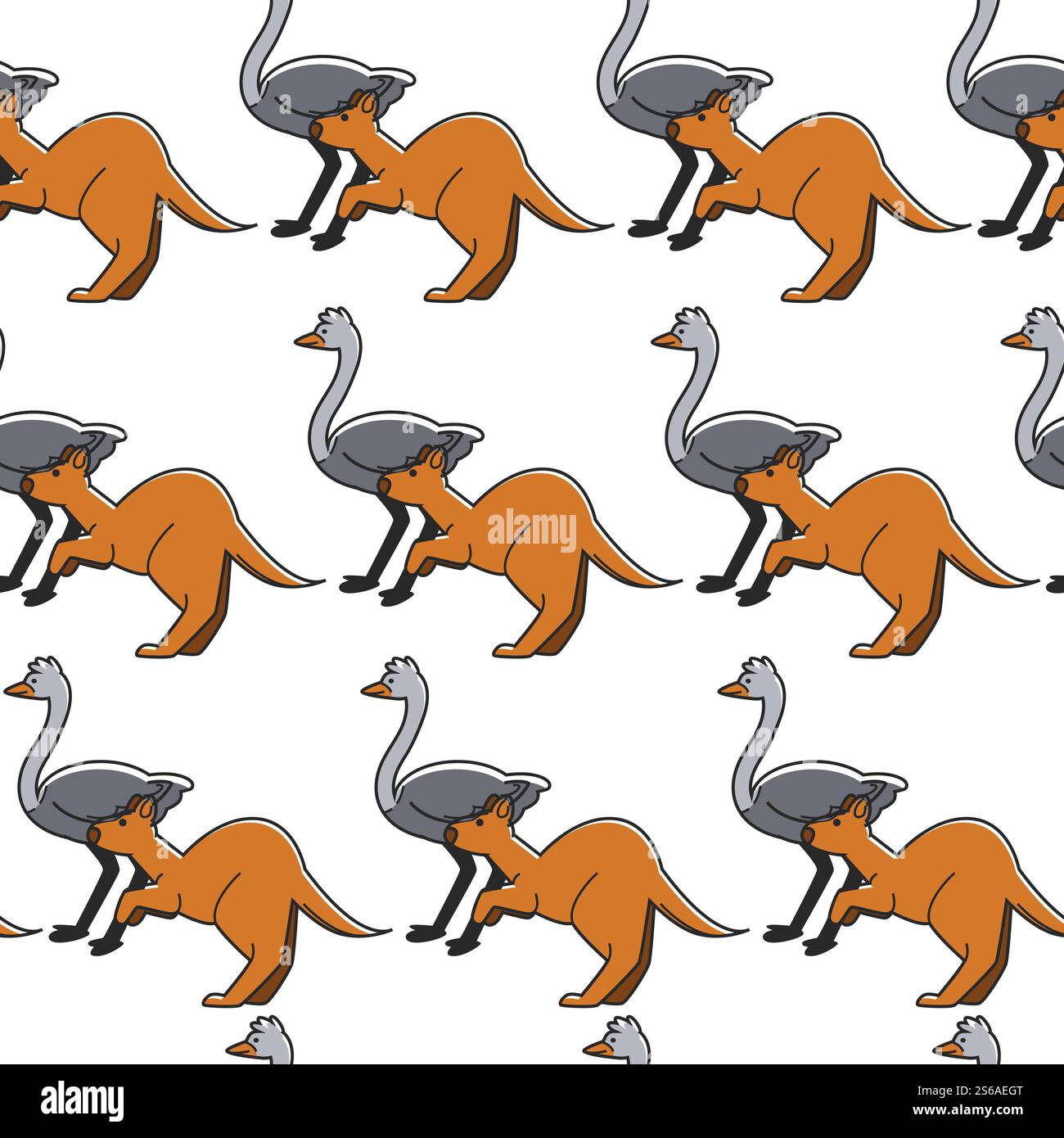 Ostrich and kangaroo Australian animals seamless pattern vector ...